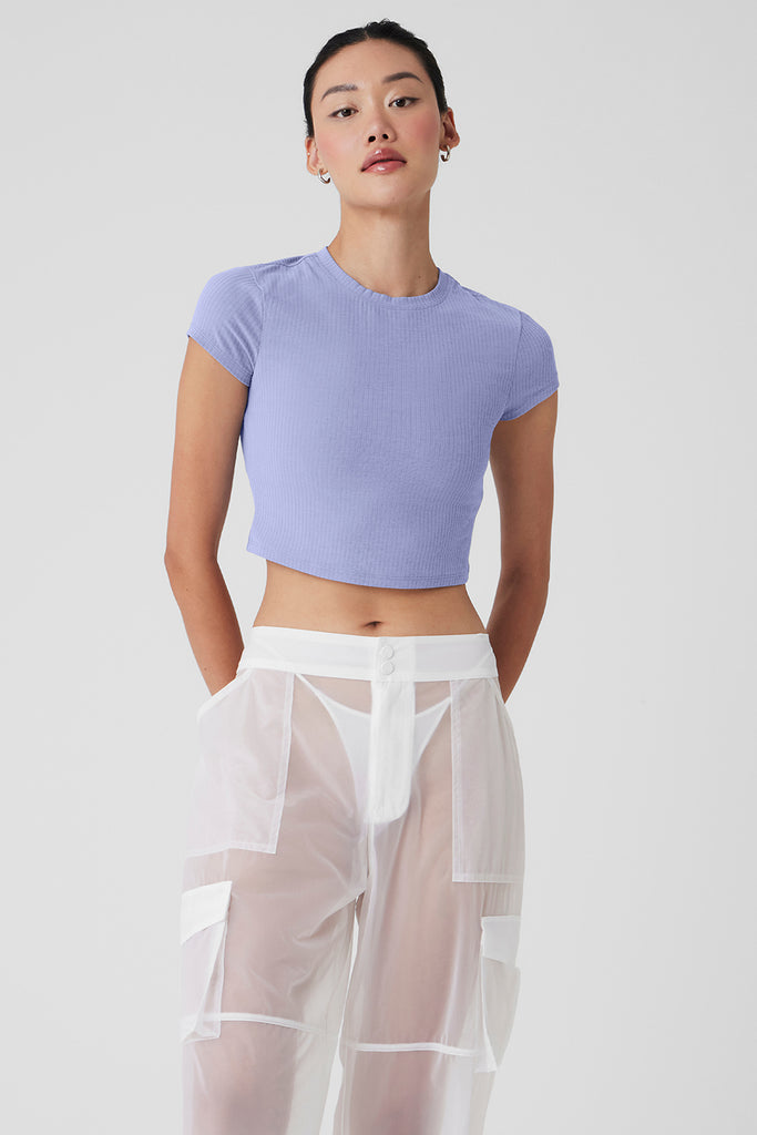 Ribbed Sea Coast Cropped Short Sleeve Tee - Lilac Blue | Alo Yoga