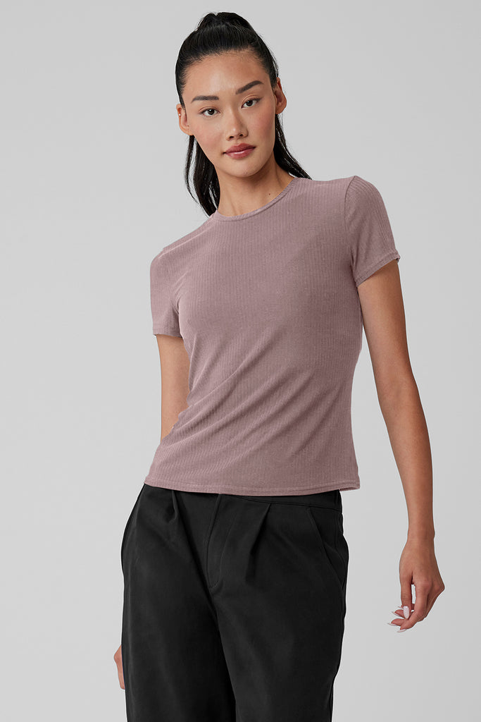 Ribbed Sea Coast Tee - Mushroom Heather | Alo Yoga