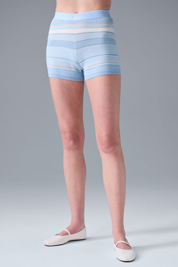 Sport Play High-Waist Knit Short - Seashell Blue/Ivory | Alo Yoga