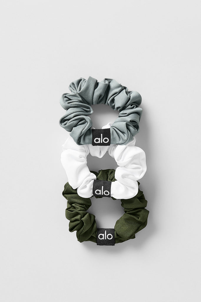 Fresh Mini Scrunchie (3-Pack) - Green Olive/Lunar Grey/White | ALO