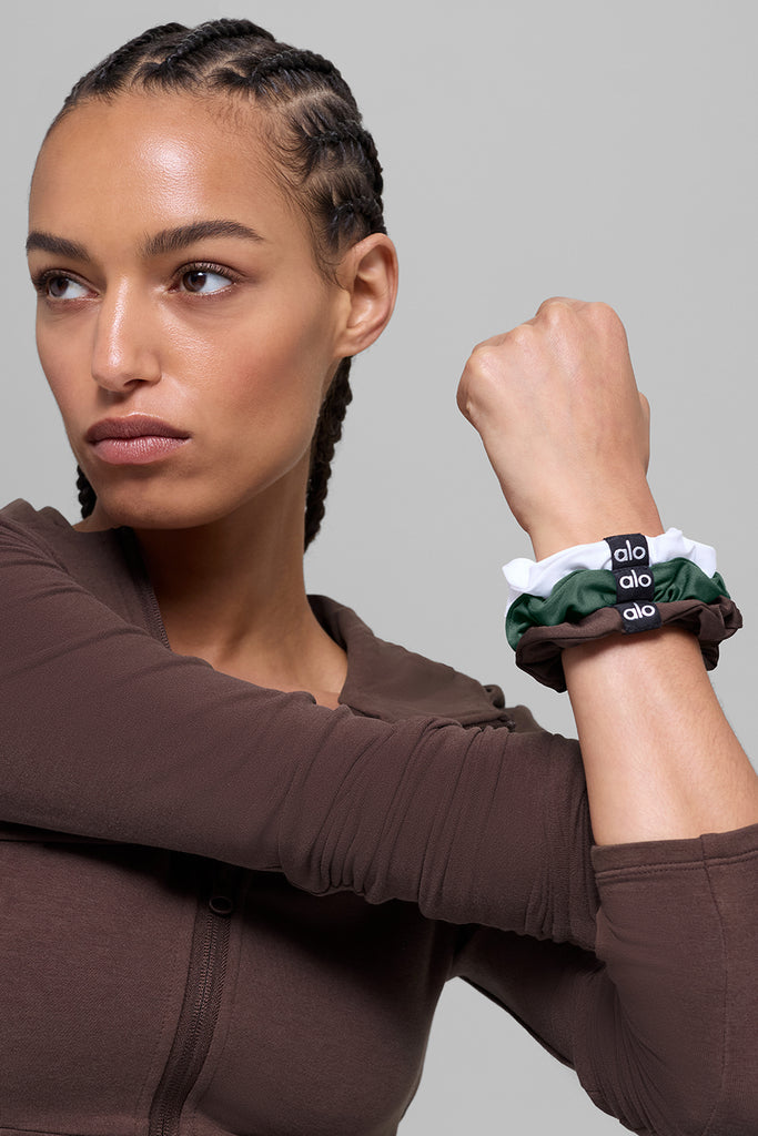 Fresh Mini Scrunchie 3-Pack - Brownstone/White/Clover Green | ALO