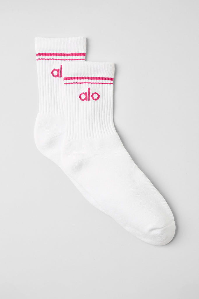 Unisex Half-Crew Throwback Sock - White/Pink Summer Crush | Alo Yoga