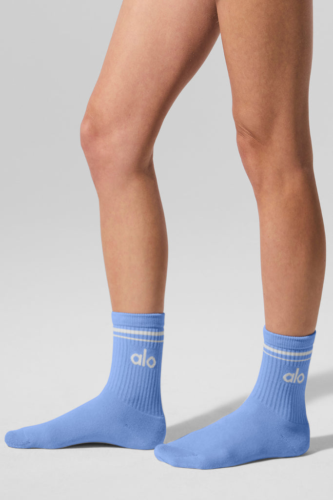 Unisex Half-Crew Throwback Sock - Crystal Clear Blue/White | ALO