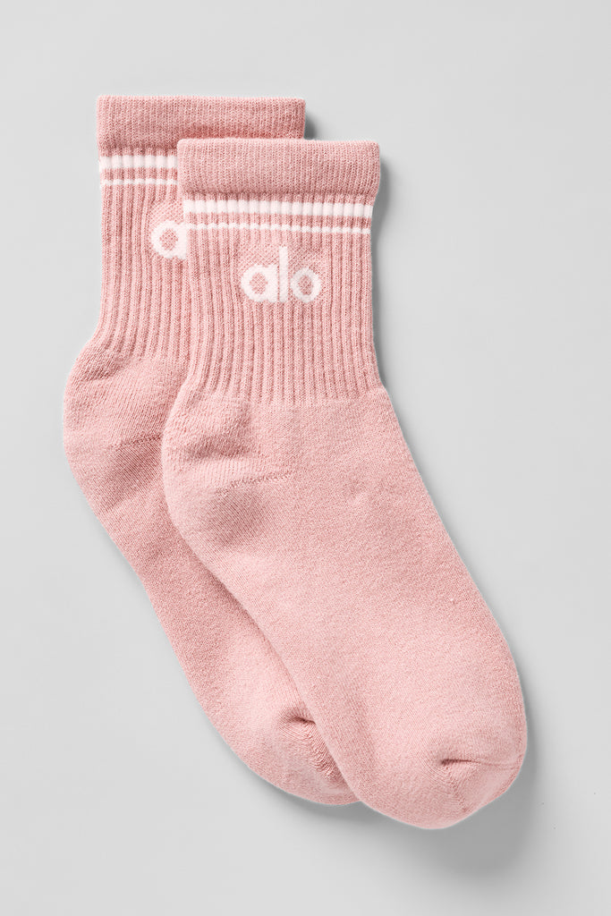 Unisex Half-Crew Throwback Sock - Pink Quartz/White | Alo Yoga