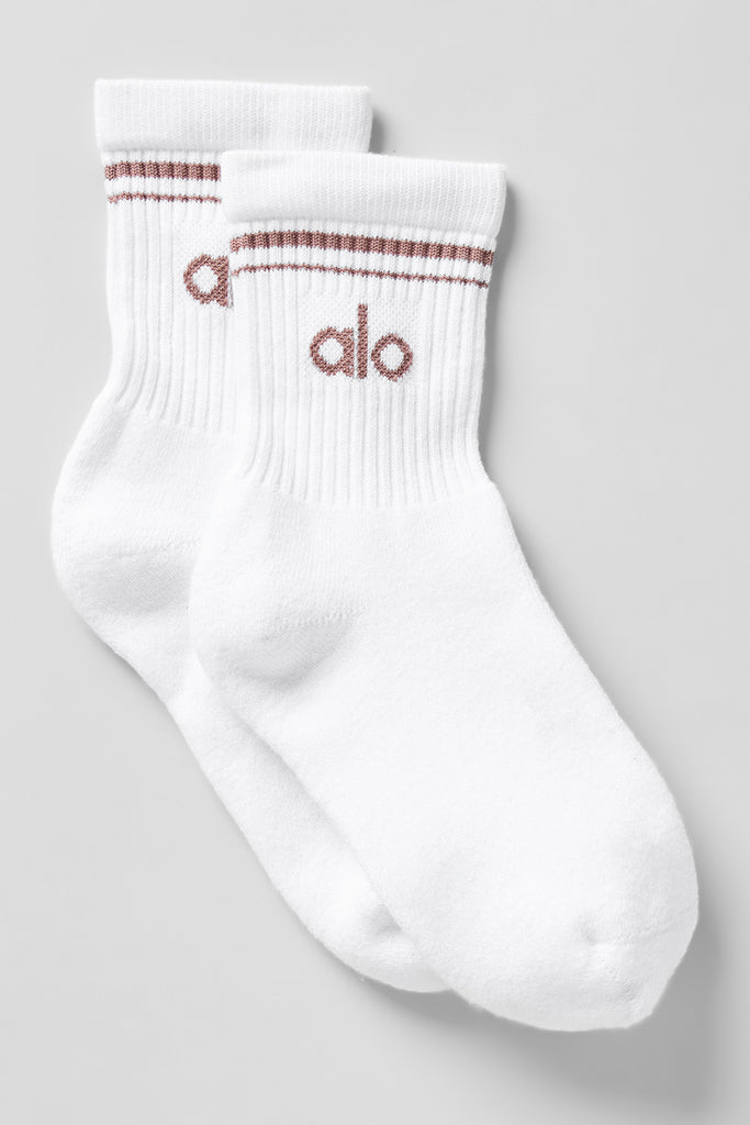 Unisex Half-Crew Throwback Sock - White/Mushroom | ALO
