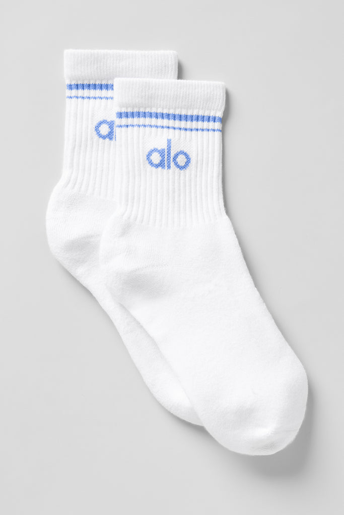 Unisex Half-Crew Throwback Sock - White/Crystal Clear Blue | ALO