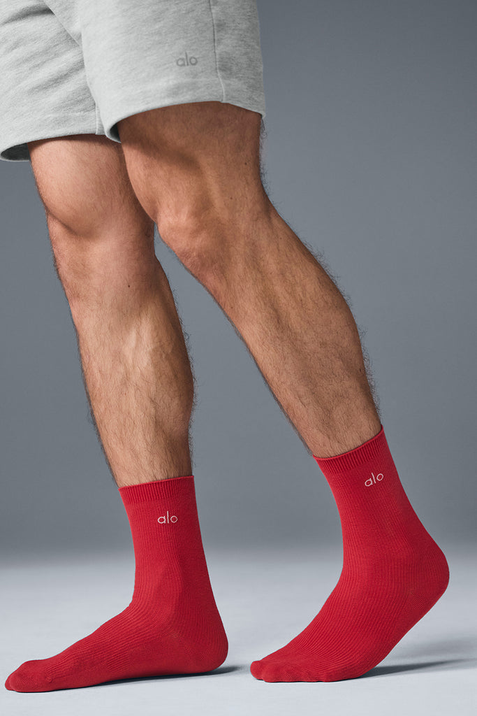 Unisex Half-Crew Understated Sock - Bold Red | Alo Yoga