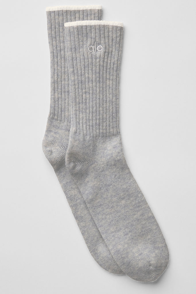 Unisex Cashmere Light Frosted Sock - Light Heather Grey/Ivory | Alo Yoga