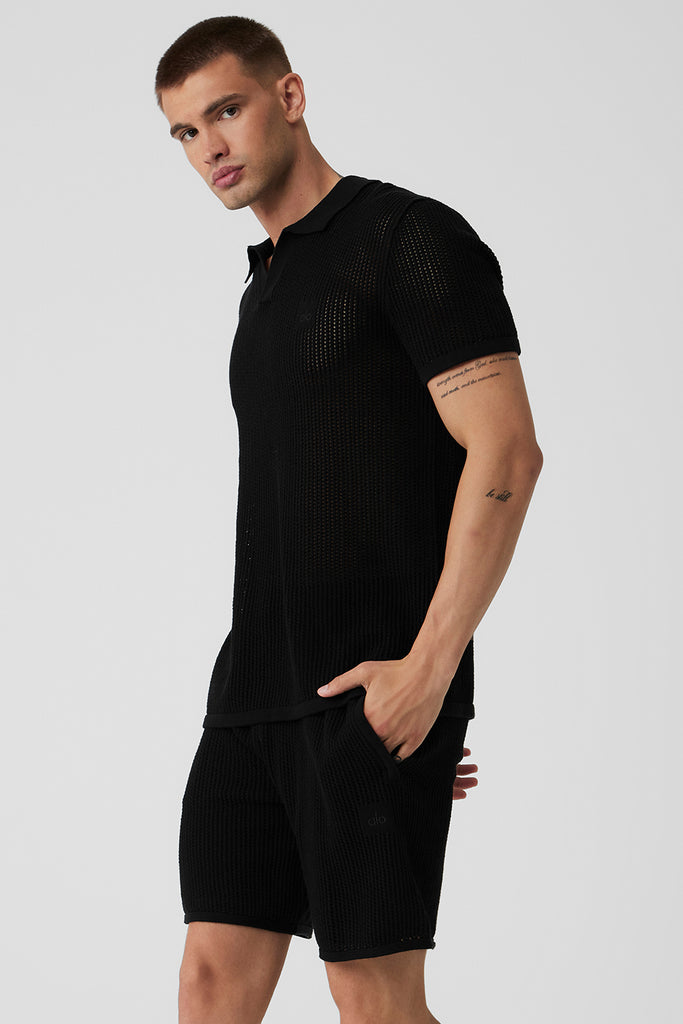 Open-Knit Polo - Black | Alo Yoga