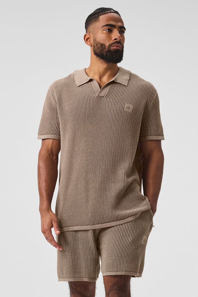 Open-Knit Polo - Gravel | ALO