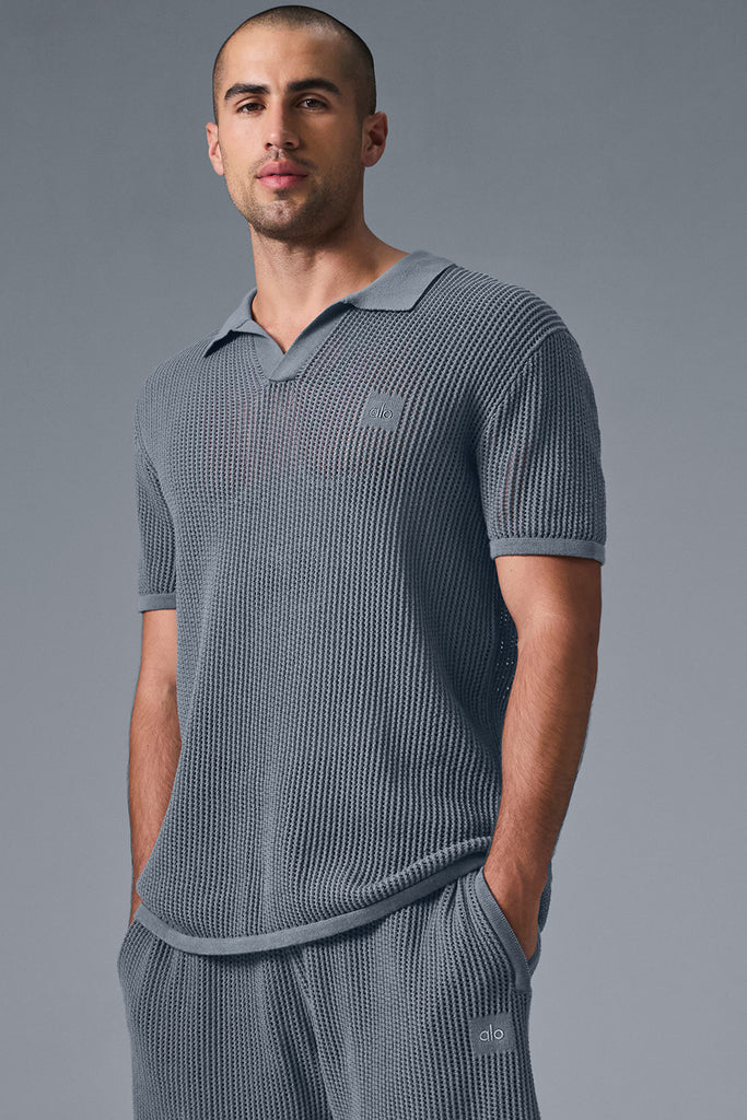 Open-Knit Polo - Steel Grey | ALO
