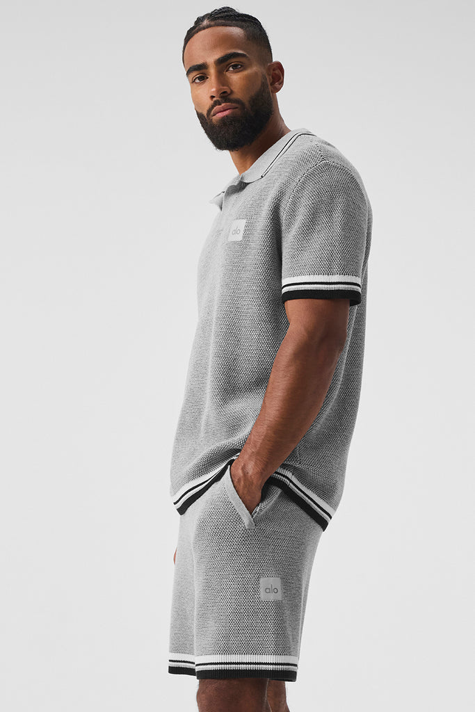 Sports Club Sweater Knit Polo - Athletic Heather Grey | Alo Yoga