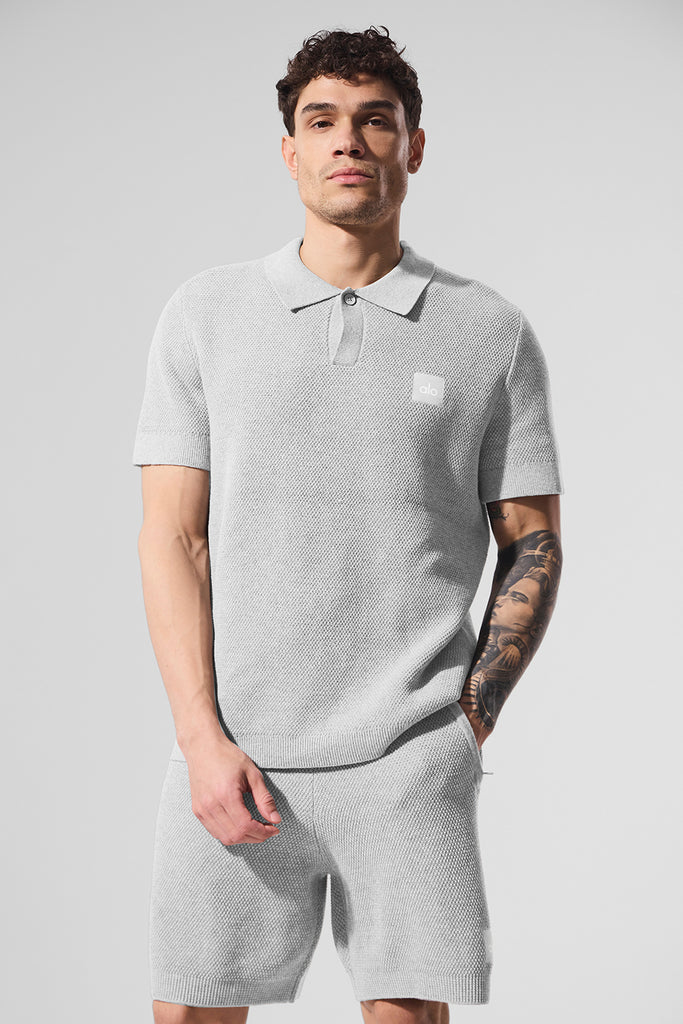 Sports Club Sweater Knit Polo - Athletic Heather Grey | Alo Yoga