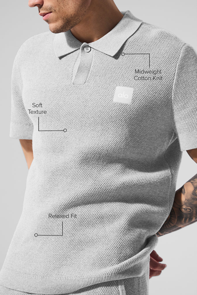 Sports Club Sweater Knit Polo - Athletic Heather Grey | ALO