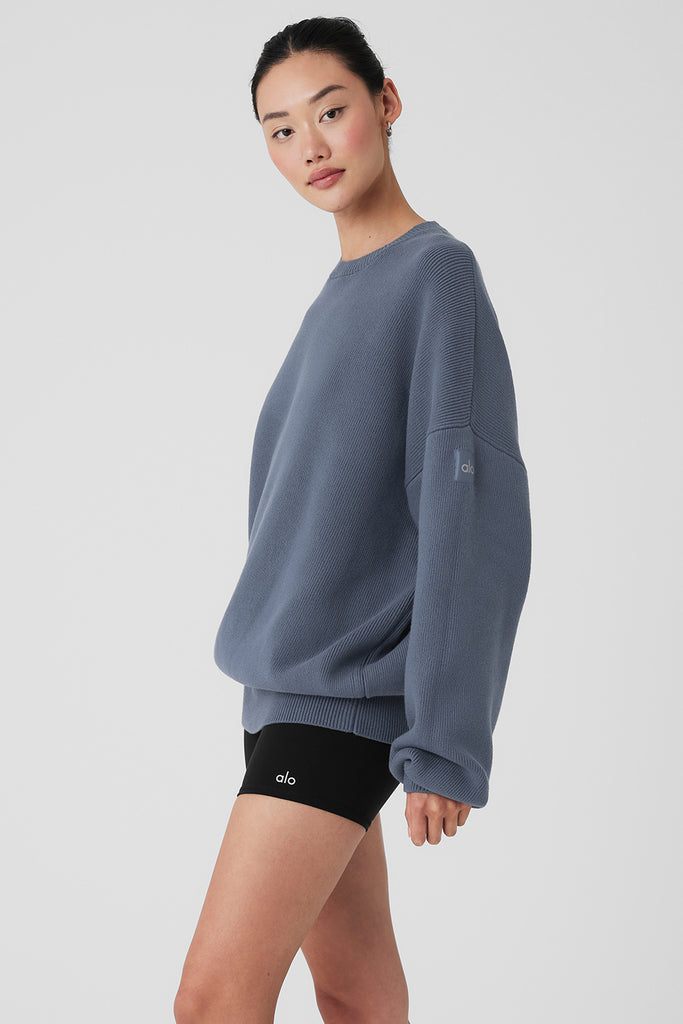 Scholar Crew Neck Sweater - Bluestone | Alo Yoga