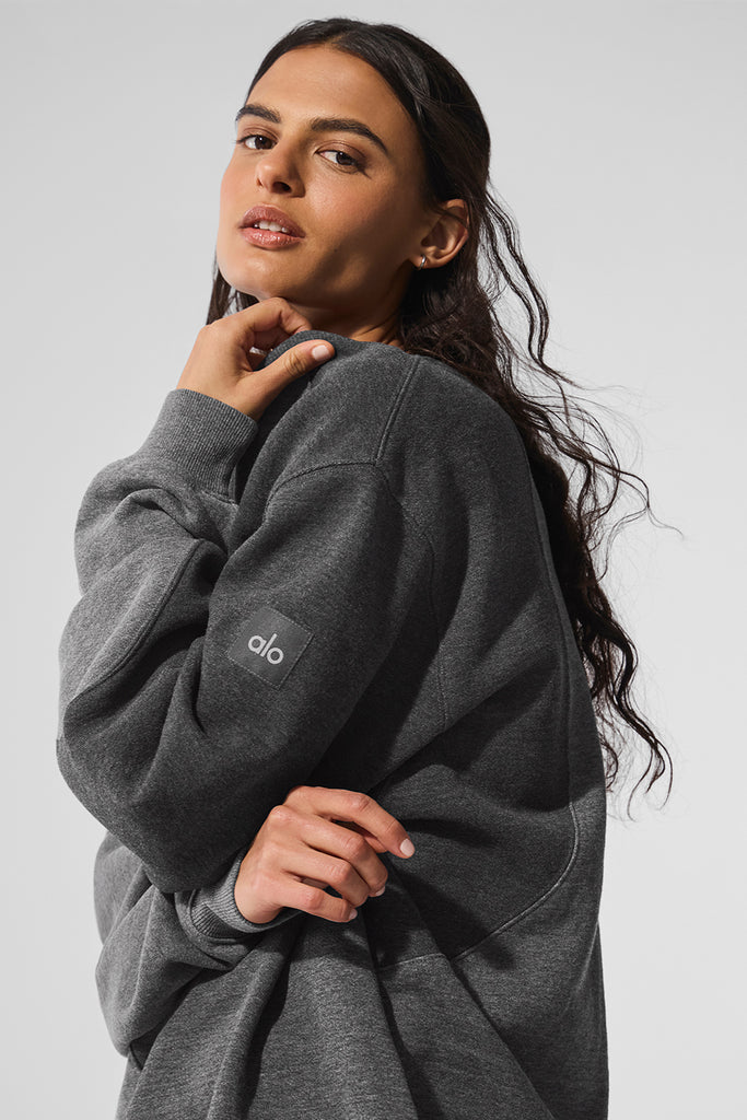 Make Waves Crew Neck Pullover - Dark Heather Grey Tonal | ALO