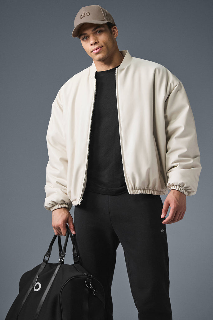 Faux Leather Premier Bomber - Bone | ALO