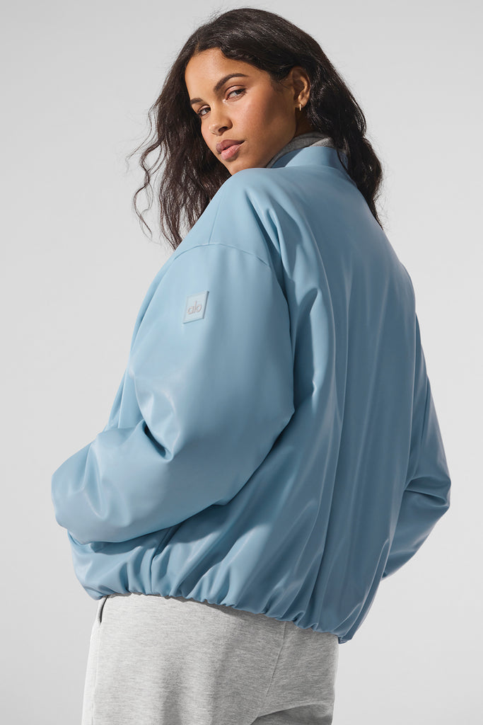 Faux Leather Premier Bomber - Celestial Blue | ALO
