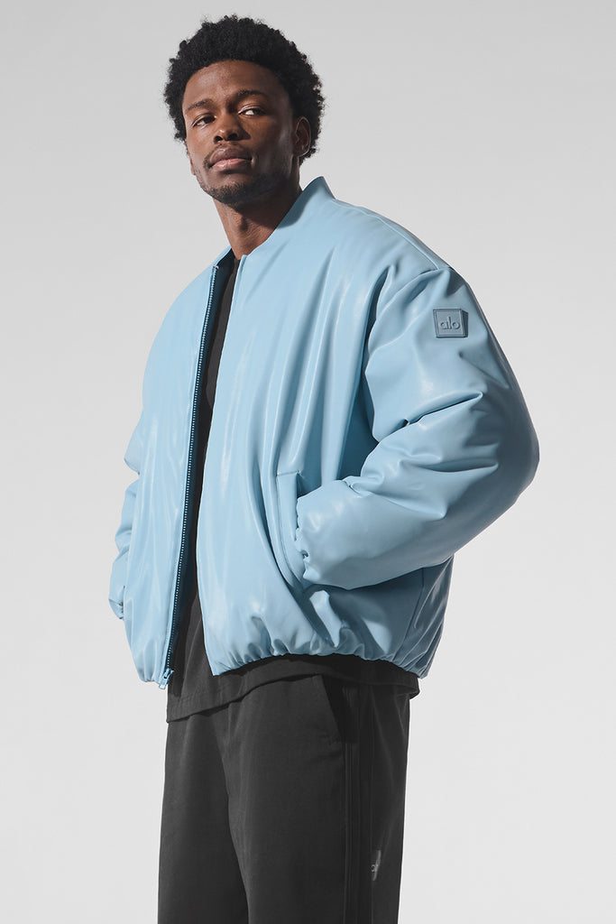 Faux Leather Premier Bomber - Celestial Blue | ALO