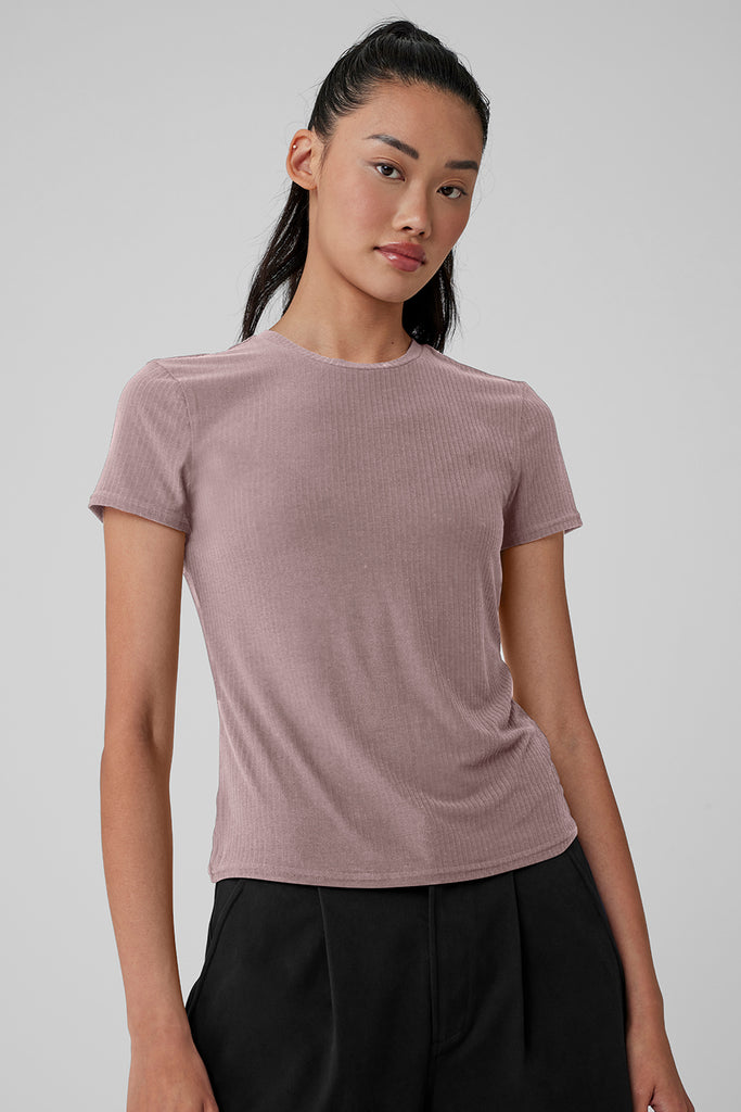 Ribbed Sea Coast Tee - Mushroom Heather | Alo Yoga