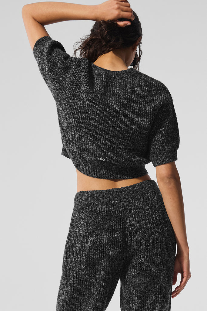 Marl Sweater Short Sleeve - Black Marl | ALO