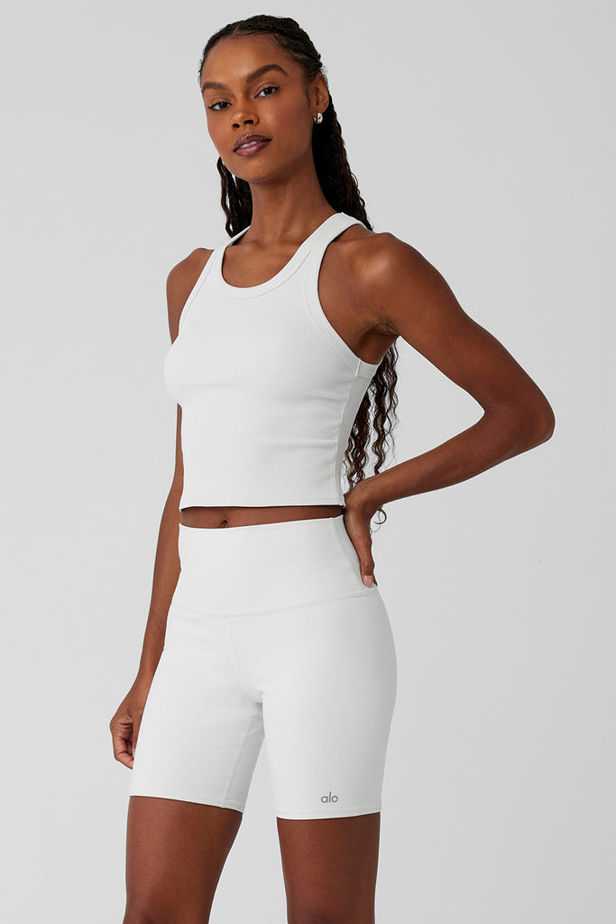 Goddess Ribbed Go-To Tank - White | Alo Yoga