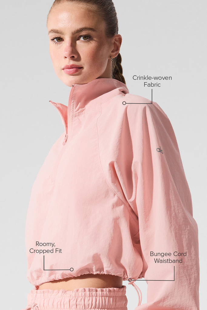 Cropped 1/4 Zip Alumni Pullover - Pink Quartz | ALO