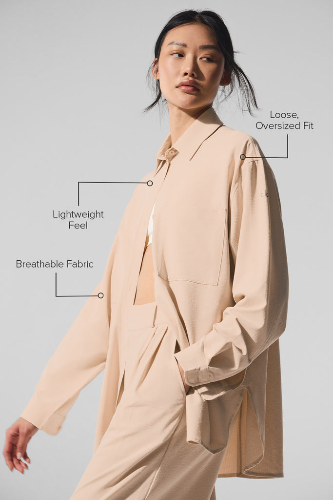 Dreamscape Button Down Long Sleeve - Macadamia | ALO