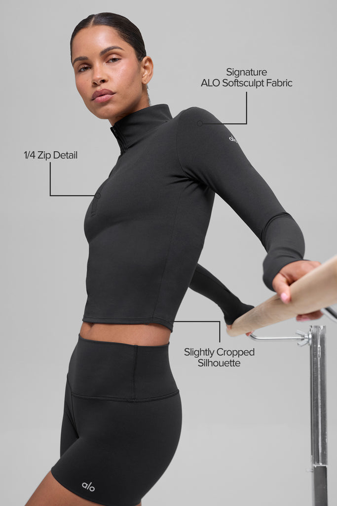 ALO Softsculpt Precision 1/4 Zip Long Sleeve - Black | ALO