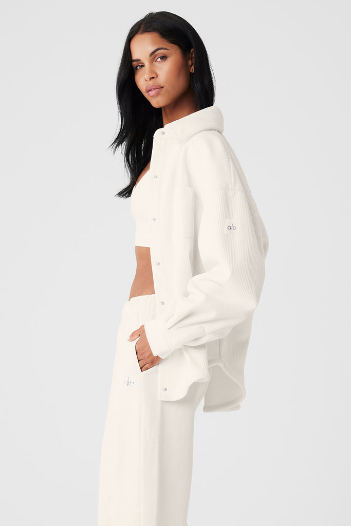 Ribbed Velour Mountain Side Shacket - Ivory | ALO