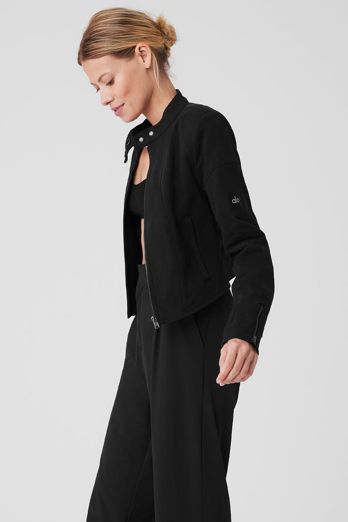 Cropped Full Throttle Moto Jacket - Black | Alo Yoga