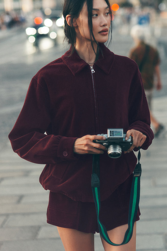 Micro Corduroy On Duty Jacket - Burgundy | ALO