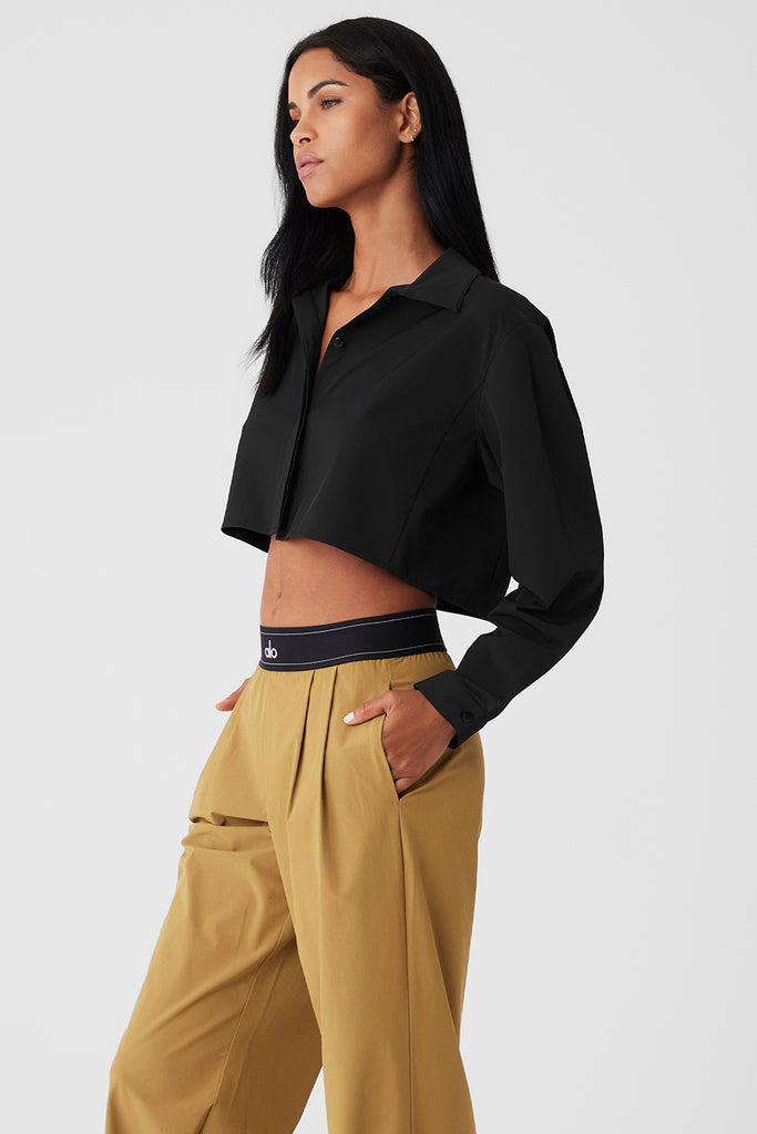 Cropped Take Me Out Button Up - Black | Alo Yoga