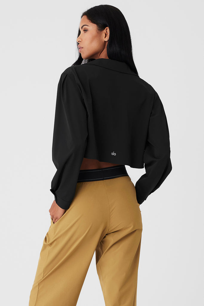 Cropped Take Me Out Button Up - Black | Alo Yoga