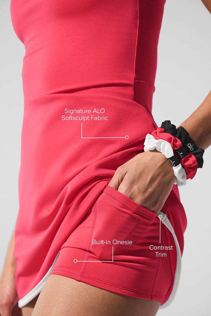 ALO Softsculpt Halter Tennis Dress - Candy Red/White | ALO