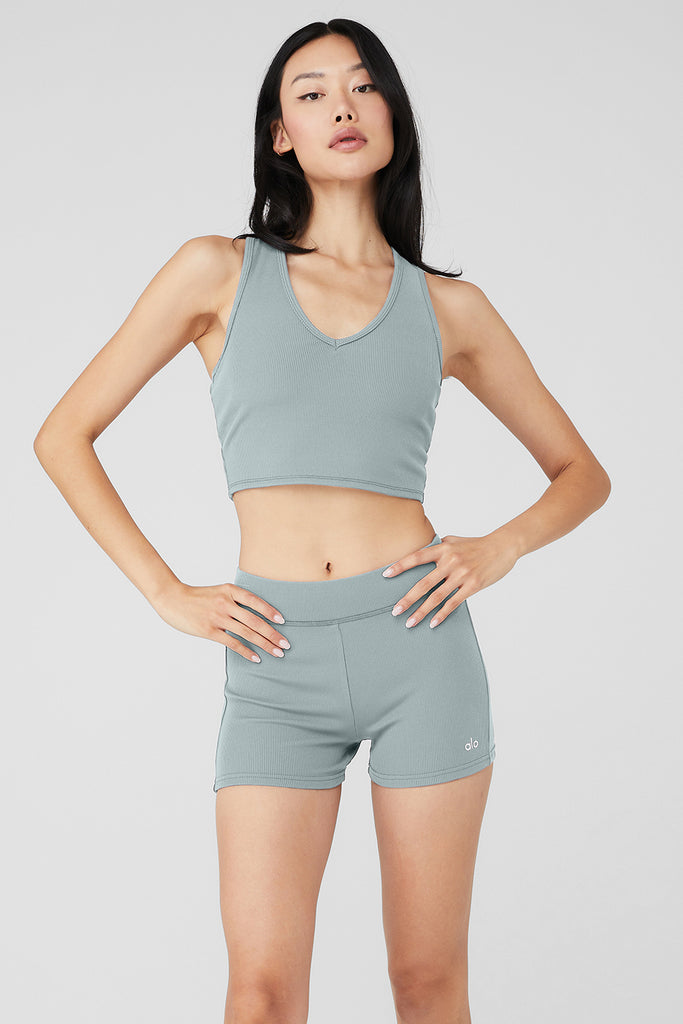 Goddess Ribbed Cropped Racerback Tank - Cosmic Grey | Alo Yoga