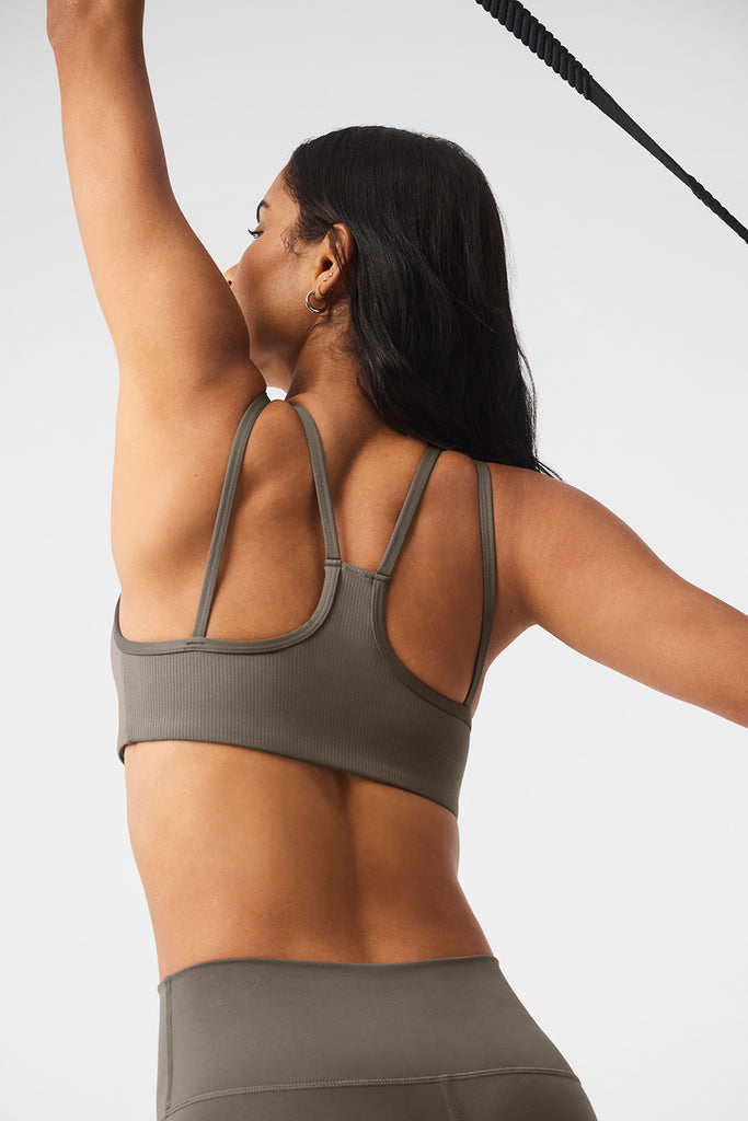 Airlift Ribbed Jump Start V-Neck Bra - Olive Tree | Alo Yoga