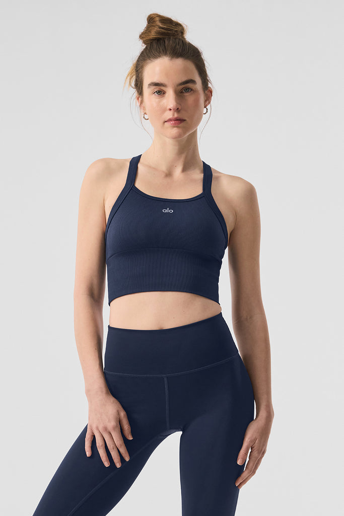 Seamless Ribbed Favorite Bra Tank - Navy | Alo Yoga