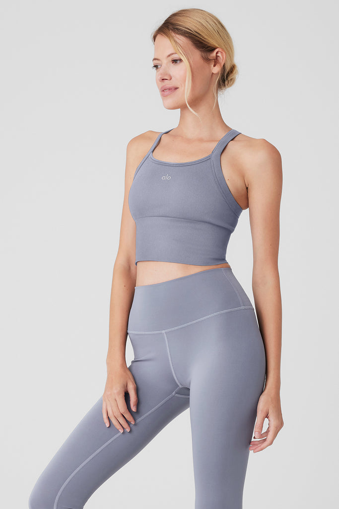Seamless Ribbed Favorite Bra Tank - Fog | Alo Yoga