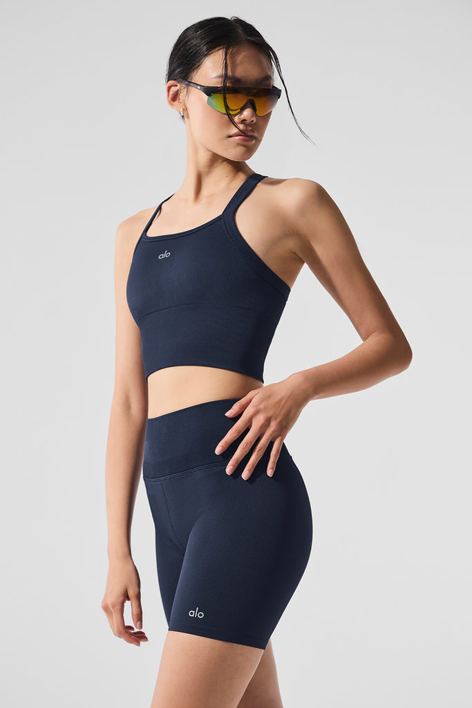 Seamless Ribbed Favorite Bra Tank - Navy | Alo Yoga