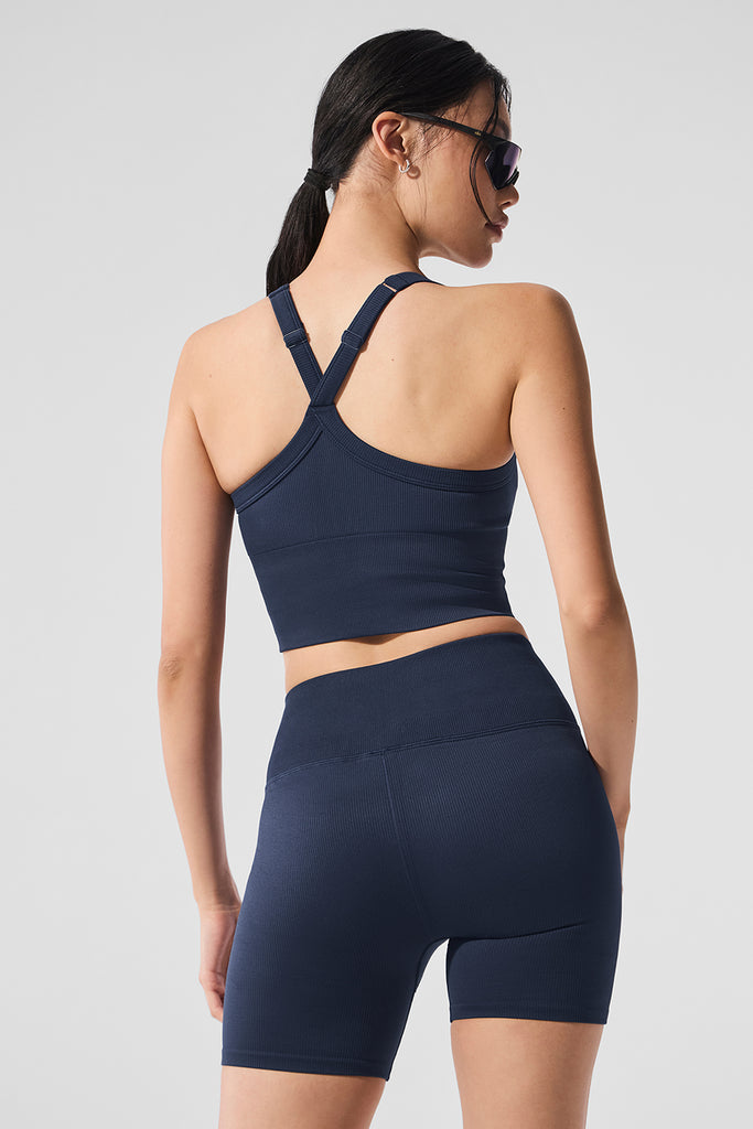 Seamless Ribbed Favorite Bra Tank - Navy | Alo Yoga