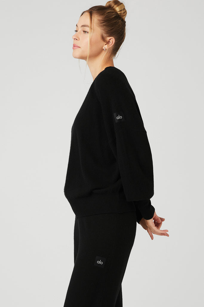 Cashmere Jet Set Crew - Black | Alo Yoga