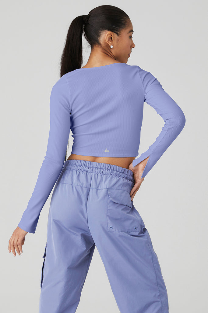 Alosoft Ribbed Show Stopper Long Sleeve Top - Infinity Blue | Alo Yoga
