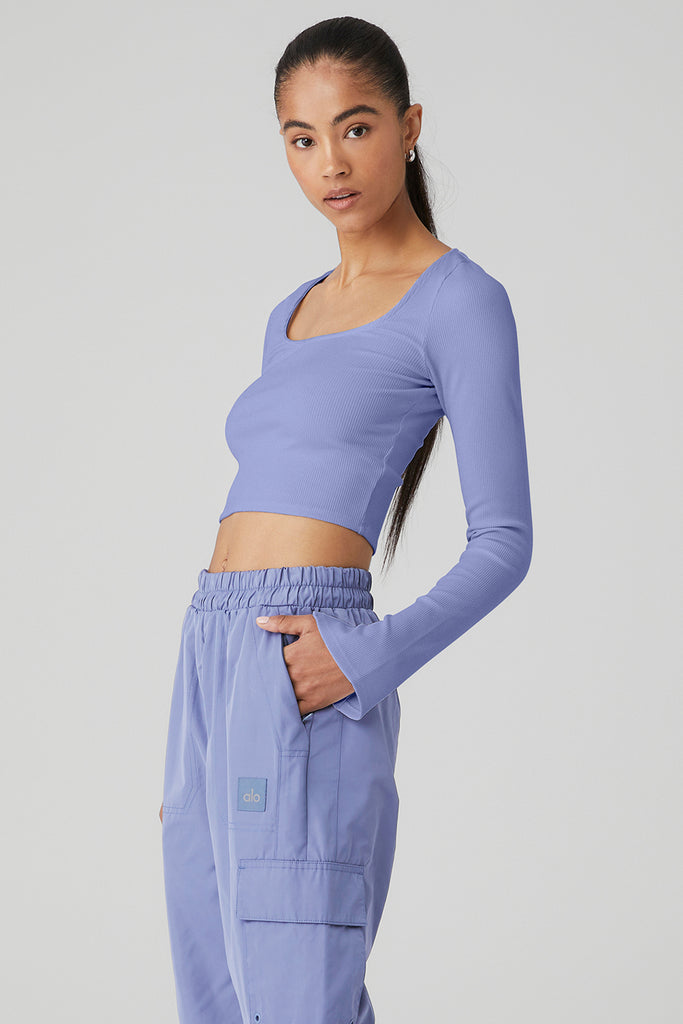 Alosoft Ribbed Show Stopper Long Sleeve Top - Infinity Blue | Alo Yoga